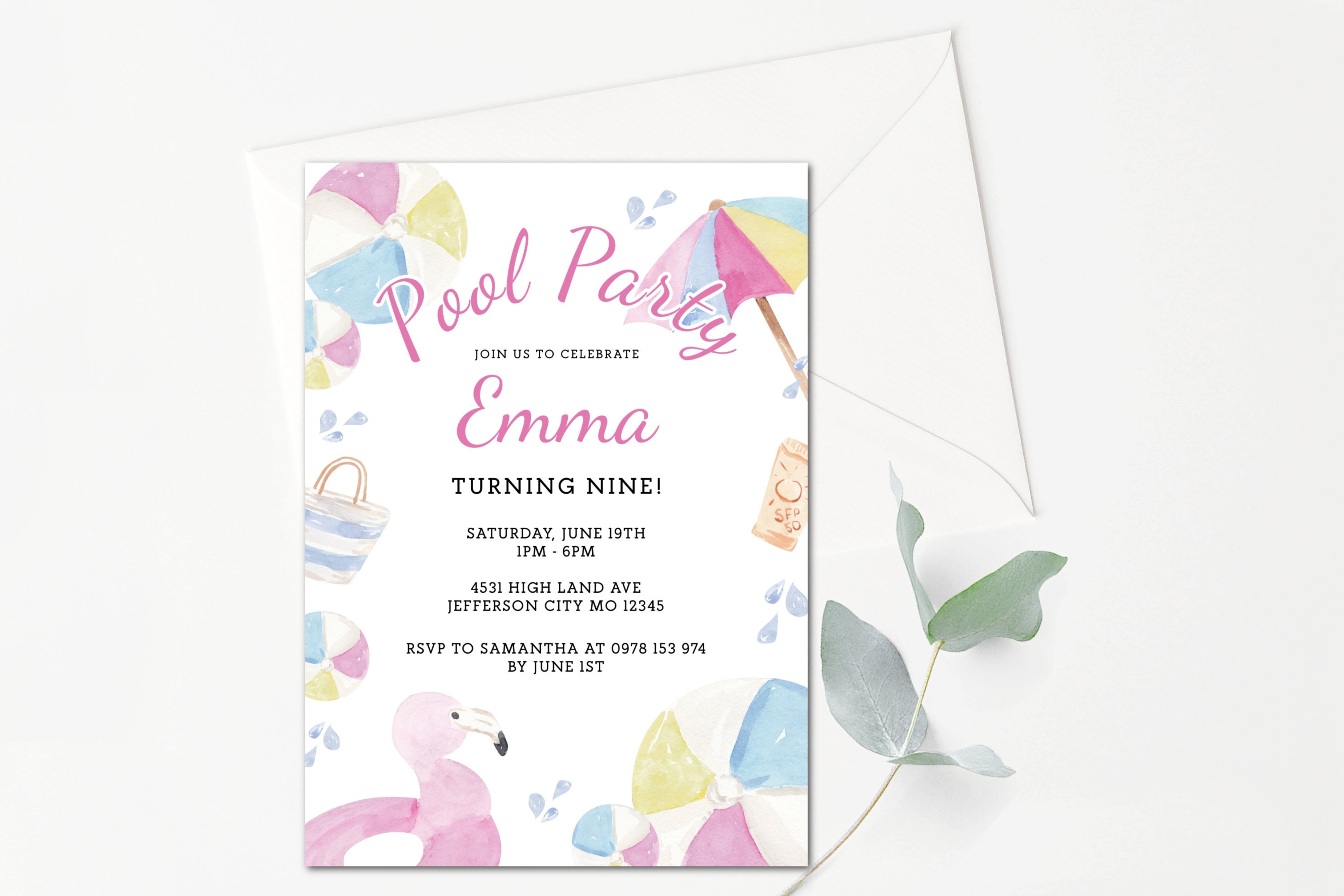 Pool Party Invitation Pool Party Birthday Invitation Editable Pool ...