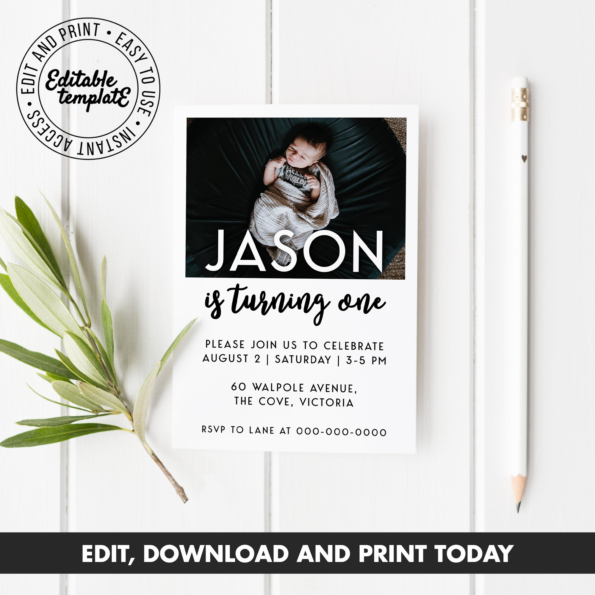 Editable Minimalist Birthday Invitation FREE TAGS Editable - Etsy