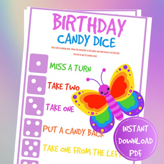 Girls party games, Candy Dice Game - Instant print candy dice game ...