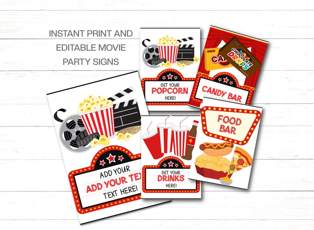 Editable Movie Party Birthday Signs Printable Movie Party Party Signs X ...
