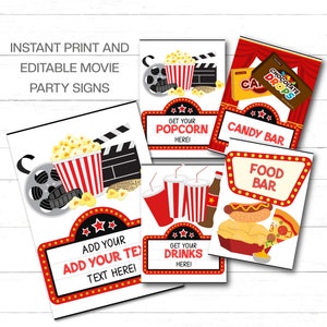 Editable Movie Party Birthday Signs Printable Movie Party Party Signs X ...