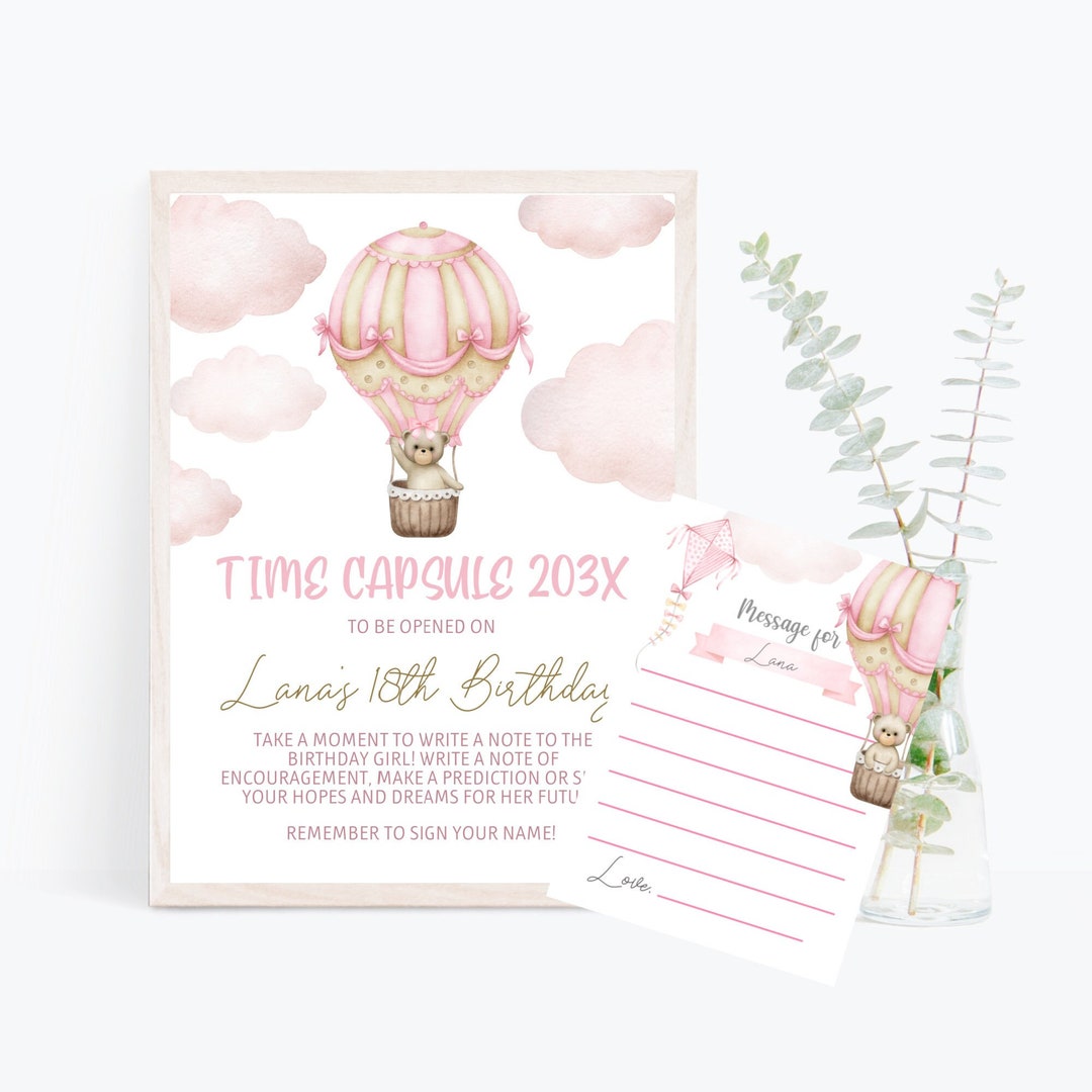 Girls Time Capsule Pink Teddy Bear Pink Hot Air Balloon Instant ...
