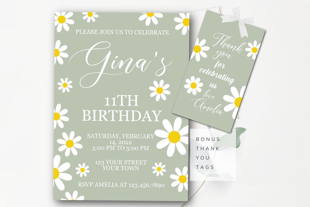 Editable Daisy Birthday Party Invitation, Boho Daisy Birthday Invite ...
