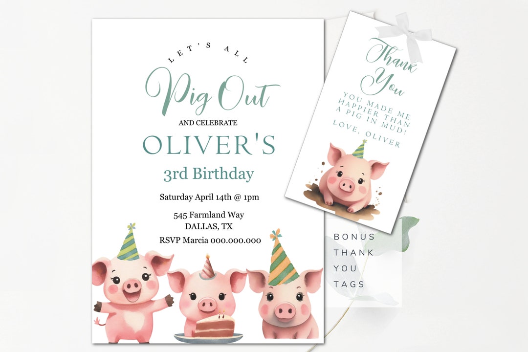Editable Pig Birthday Invitation Three Little Pigs Birthday Farm ...