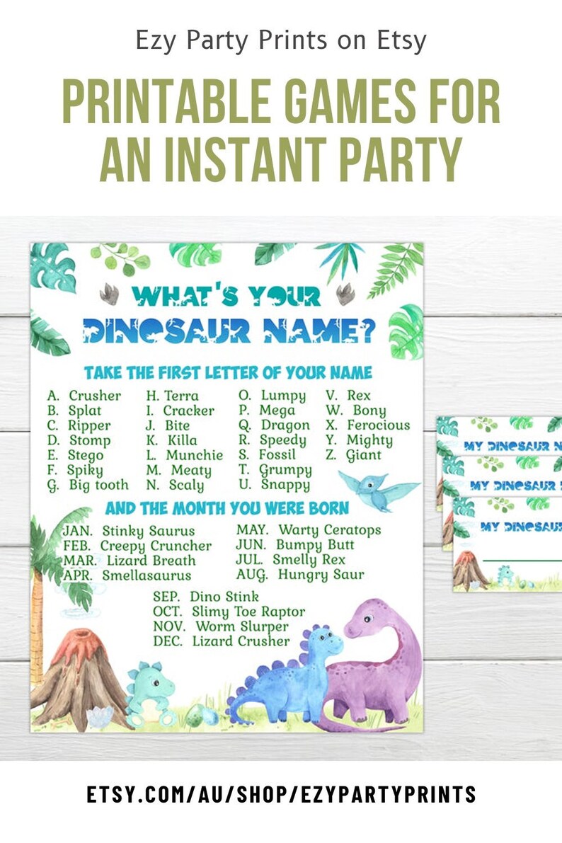 What's Your Dinosaur Name Game. INSTANT DOWNLOAD Instant - Etsy