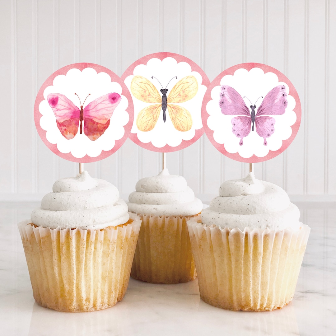 Butterfly Birthday Party Cupcake Toppers Butterfly Birthday Cupcake ...