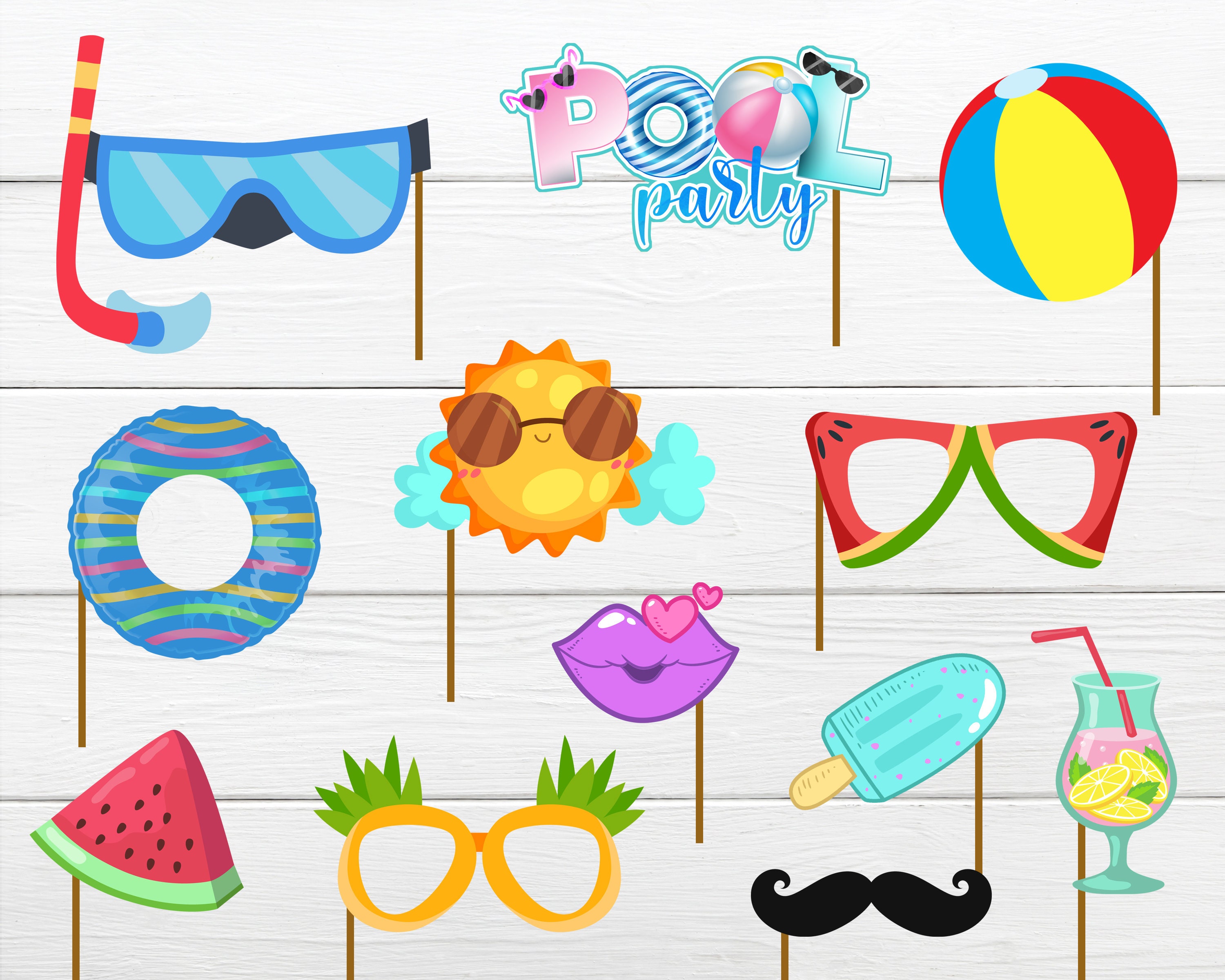 POOL PARTY Decor Pool Photo Booth Props Pool Printable Props - Etsy