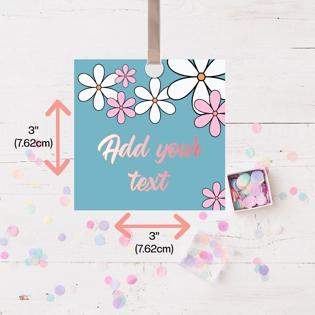 Editable Blue Daisy Gift Tags Editable in Corjl. Blue Retro Daisy Favor ...