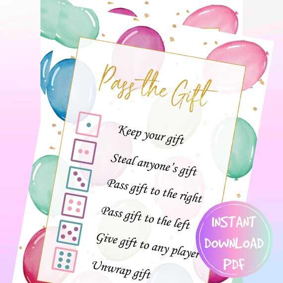 Pass The Gift Dice Game, Printable Dice Game, Girls Slumber Party ...