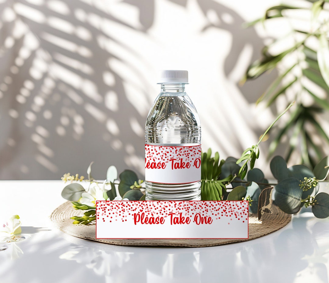 Red Water Bottle Labels Editable Red Confetti Bottle Labels Red ...