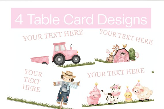 Birthday Party Food Signs, Folded Pink Farm Editable Birthday Table ...