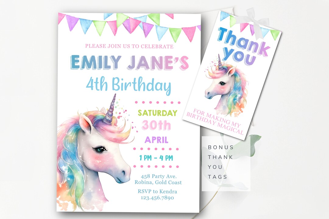 Editable Unicorn Invitation Rainbow Unicorn Invite Editable Unicorn ...