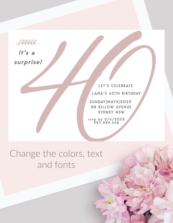 40th Birthday Invitation Template Surprise Modern 40th Birthday ...