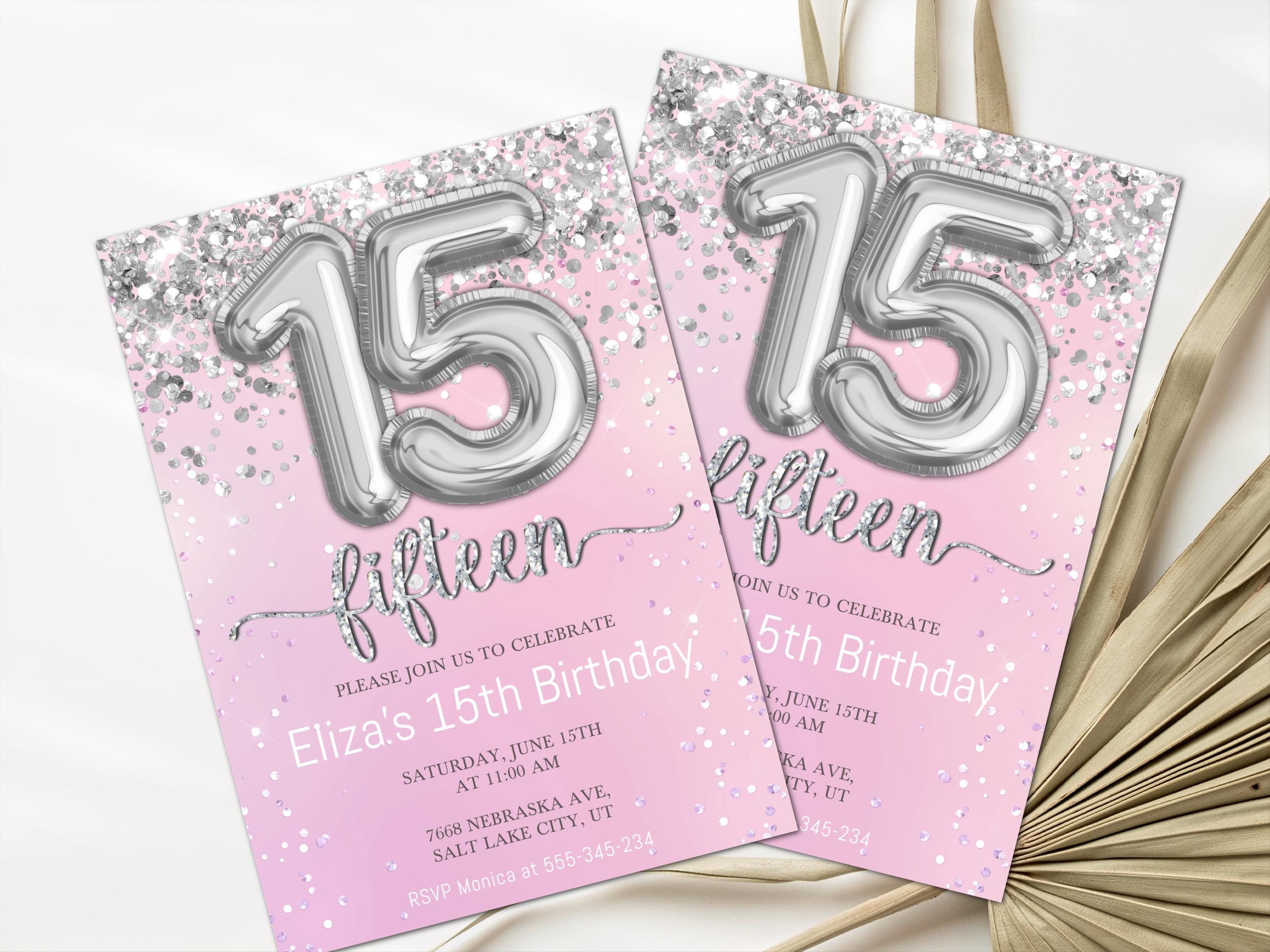 15th Birthday Invitation Template Girls Birthday Pink Invitation ...