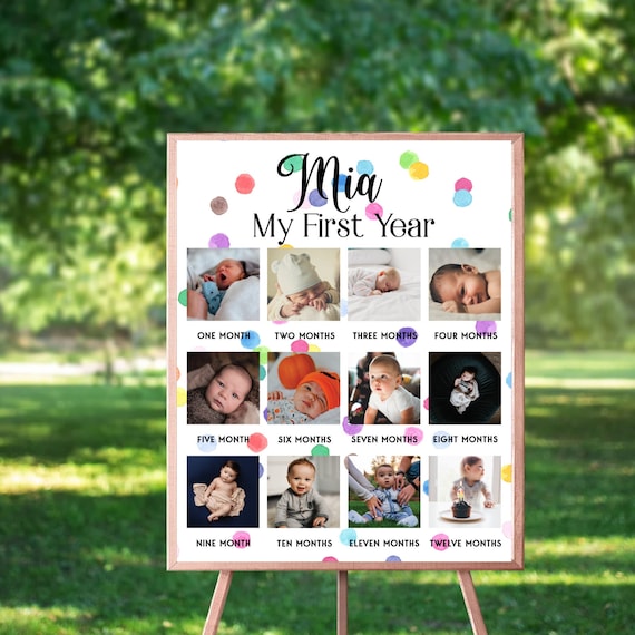 Rainbow Confetti Photo Milestone sign Spots First birthday milestone ...