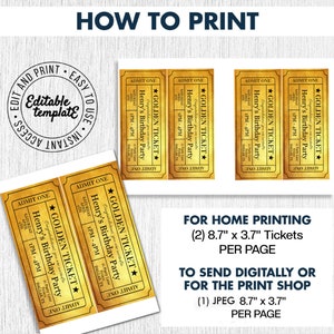 Golden Ticket Invitation Template Printable Birthday Invitation ...