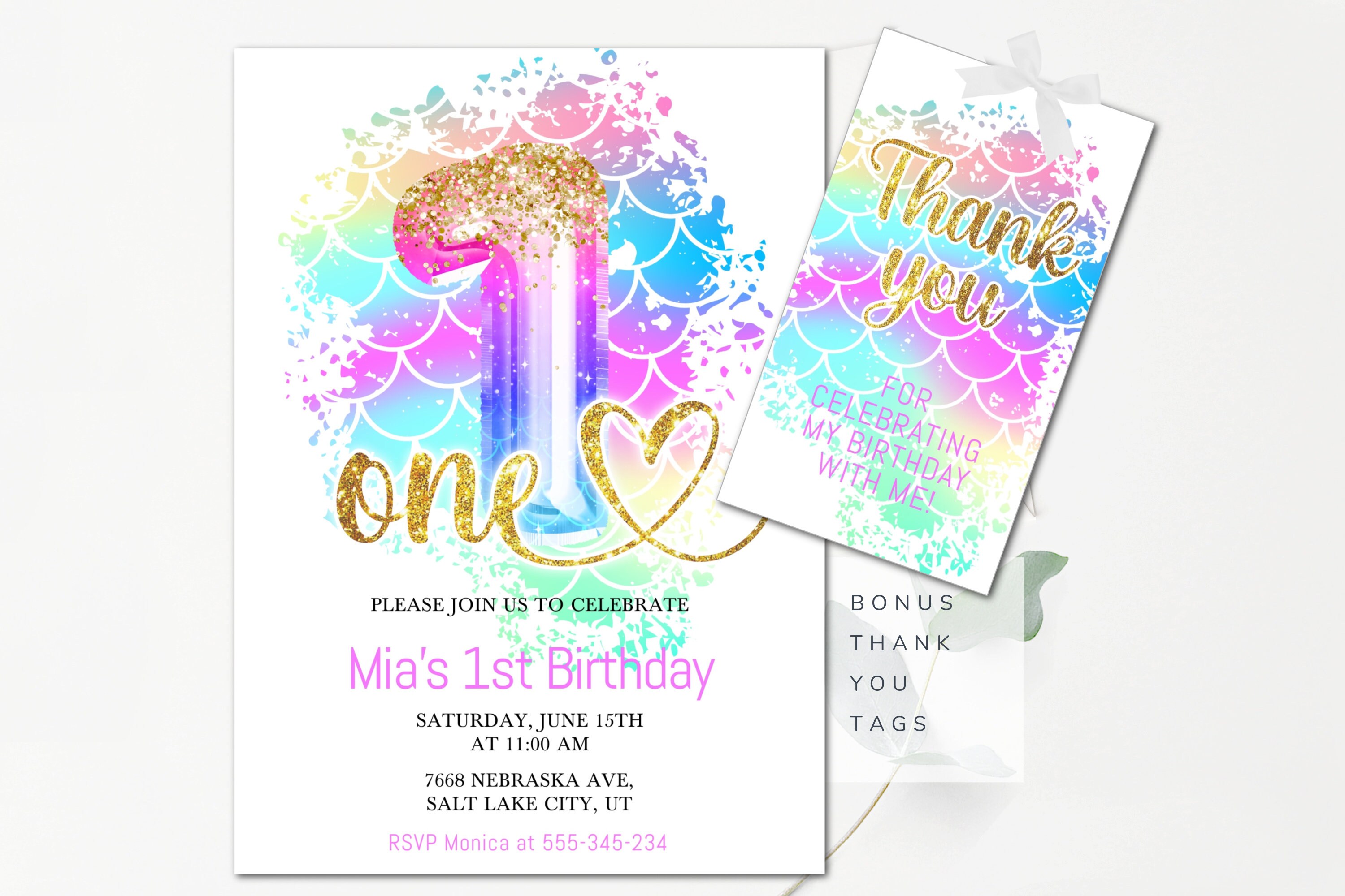 1st Birthday Mermaid Invitation Editable First Birthday Invitation ...