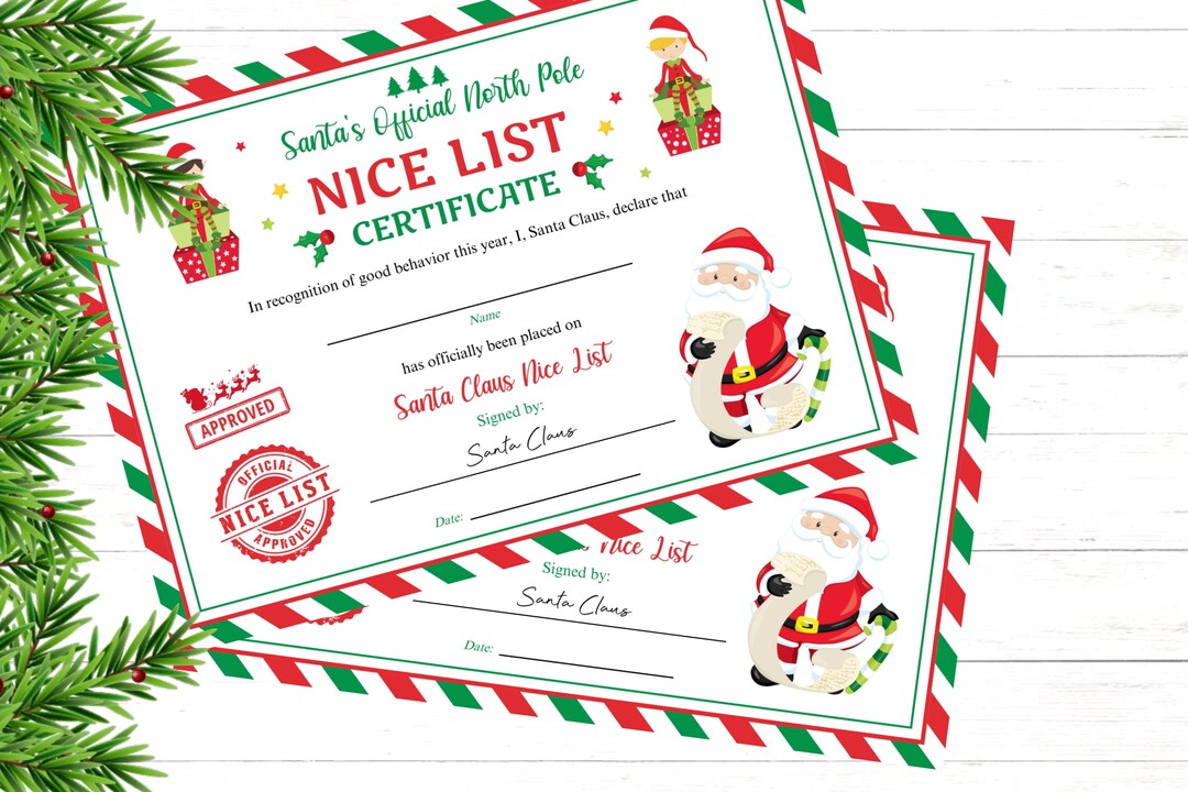Santa Nice List Santa's Nice List Certificate Christmas Nice List ...