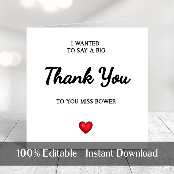 Teacher Thank You Card Editable Teachers Card Teacher Thank - Etsy