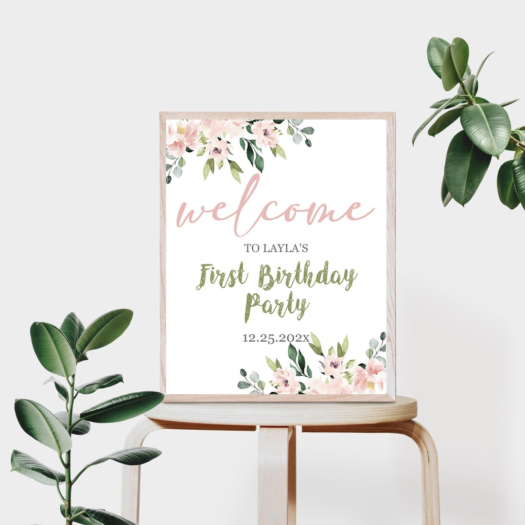 Editable First Birthday Welcome Sign 1st Birthday Welcome Sign Girl ...