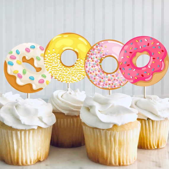 DONUT cupcake toppers for instant printing, 80 Cupcake toppers, cake ...