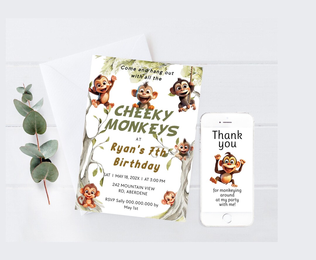 Editable Cheeky Monkey Invitation, Monkey Instant Birthday Invitation ...