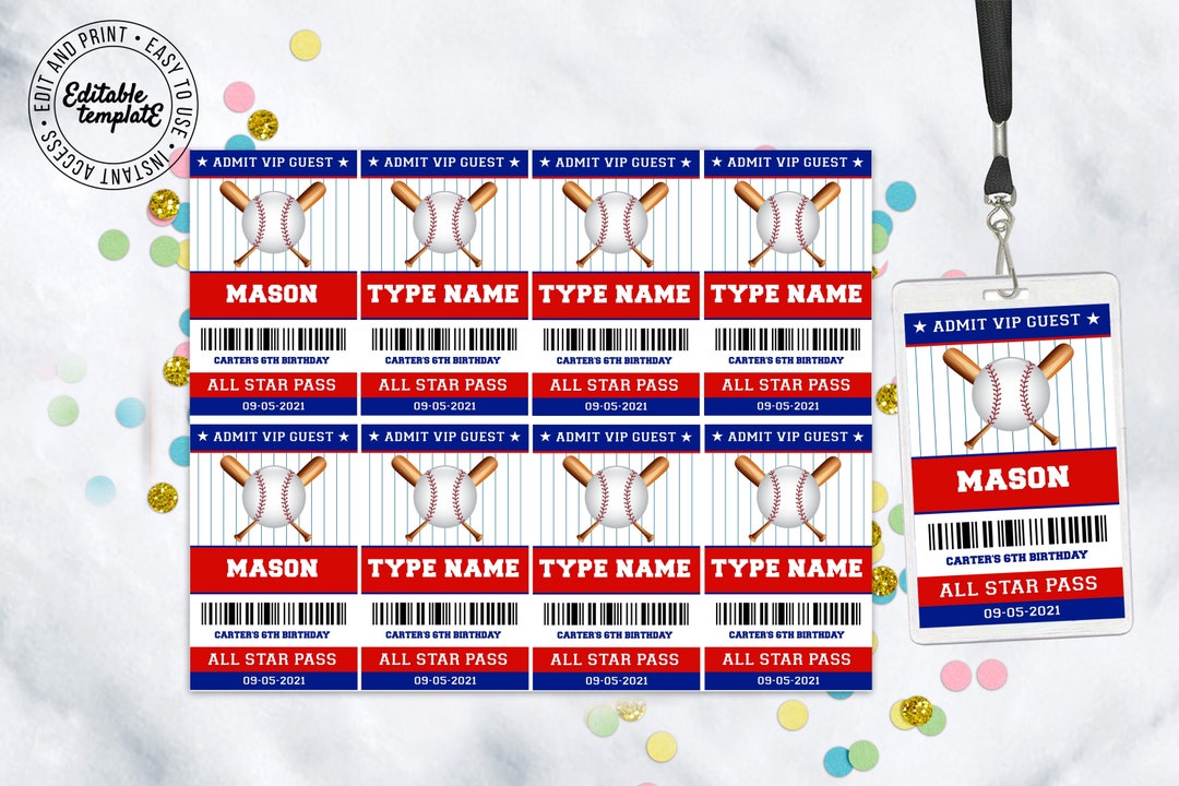 Baseball ID Cards Template Baseball Birthday Party Cards Baseball ...