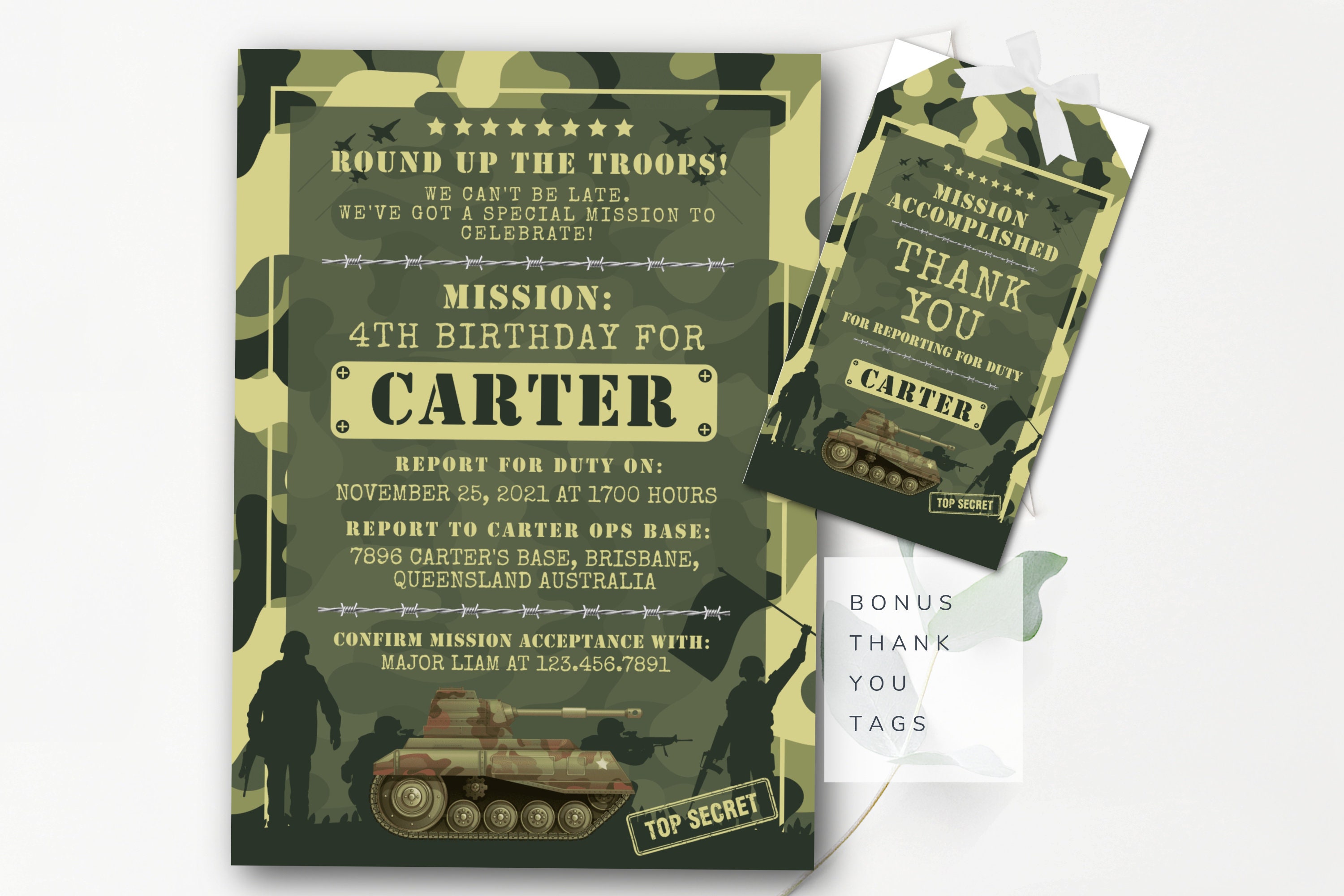 Editable Army Birthday Invitation Template With ID Badges Army Party ...