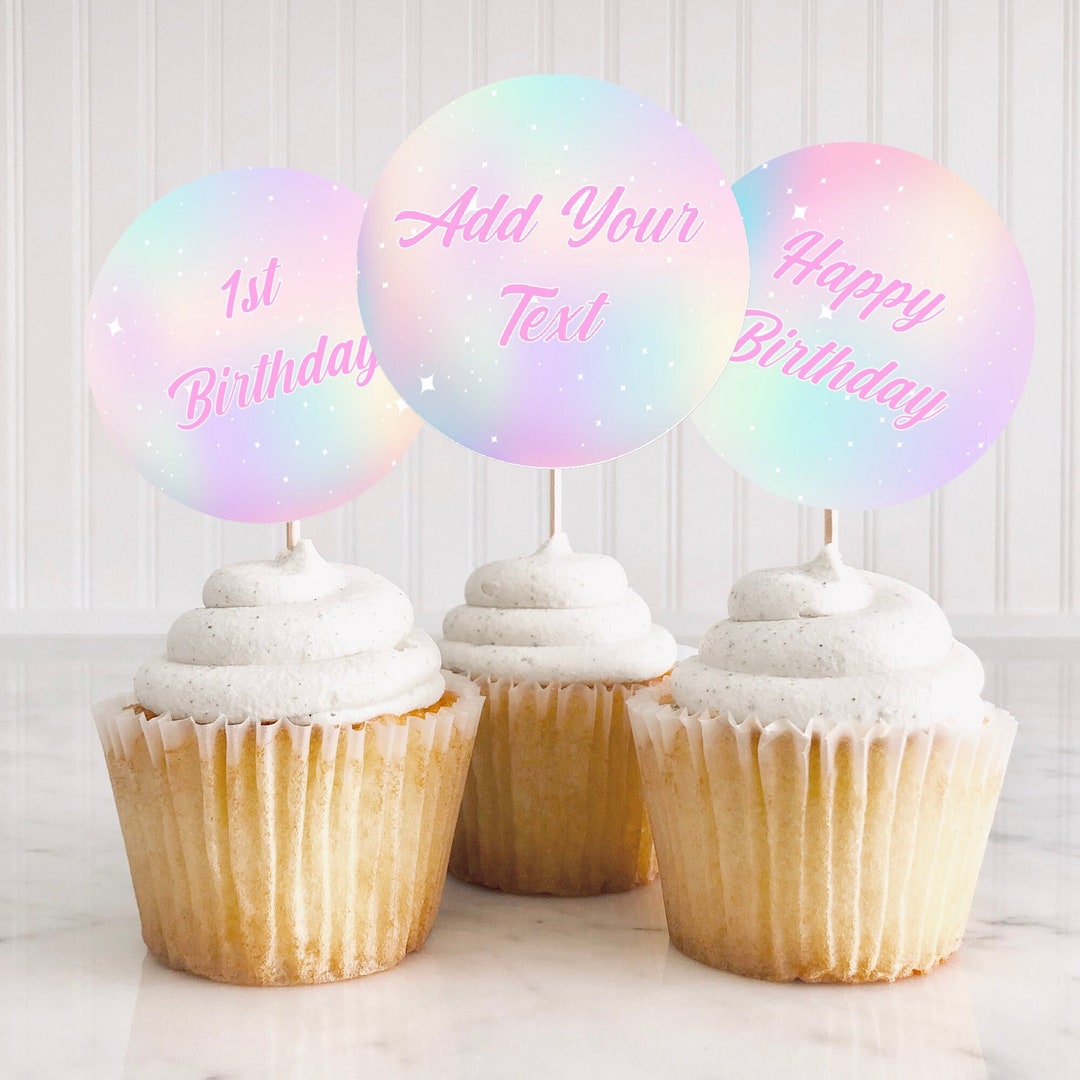 Editable Pastel Cupcake Toppers, Pastel Rainbow Cupcake Toppers ...