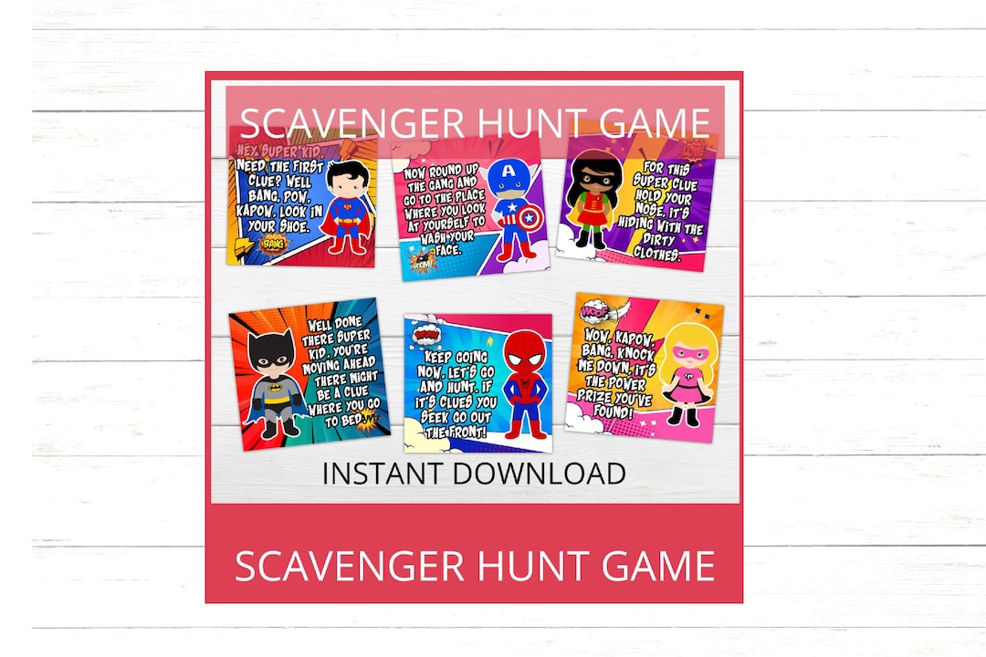Super Heroes Party Game Scavenger Hunt Superheroes Printable Party Game ...