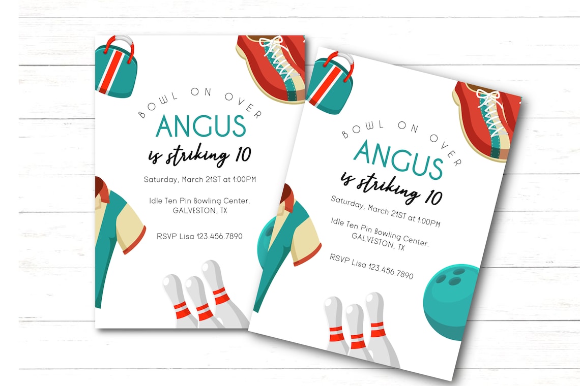 Editable Bowling Birthday Party Invitation Ten Pin Bowling Birthday ...