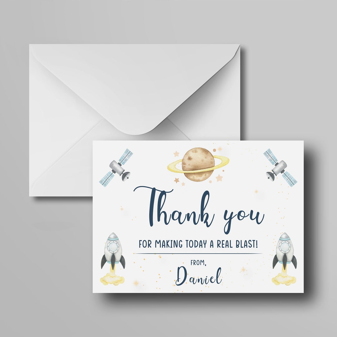 Outer Space Thank You Cards, Editable Rocket Thank You Cards, Planets ...