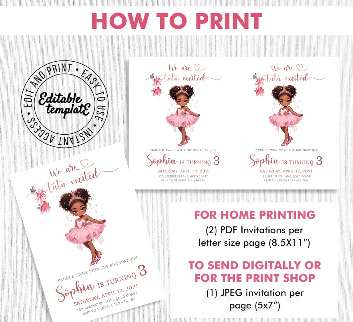 Ballerina Birthday Invitation Template Pageant Birthday Printable ...