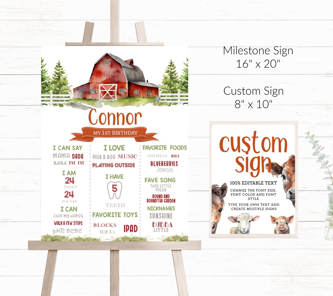 Editable Farm Birthday Welcome Sign Template Red Barn Farm Birthday ...