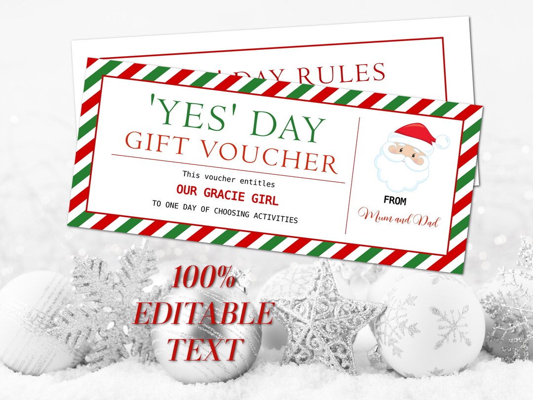 Christmas Gift Voucher Printable Yes Day Christmas Gift Certificate ...