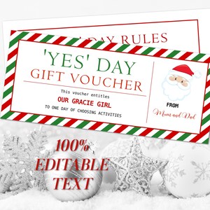 Christmas YES DAY Gift Voucher Printable Yes Day Christmas Gift ...