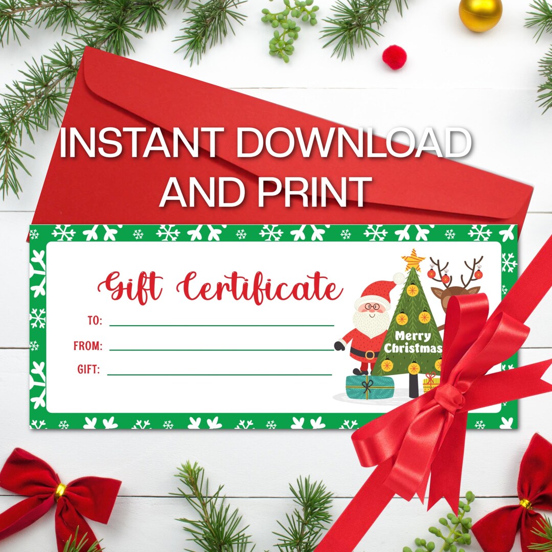 Xmas Gift Certificate Christmas Gift Money Coupon Instant Print ...