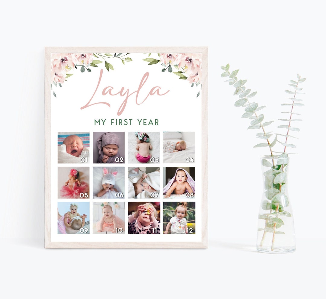 Editable First Birthday Photo Collage Poster First Birthday Milestone ...