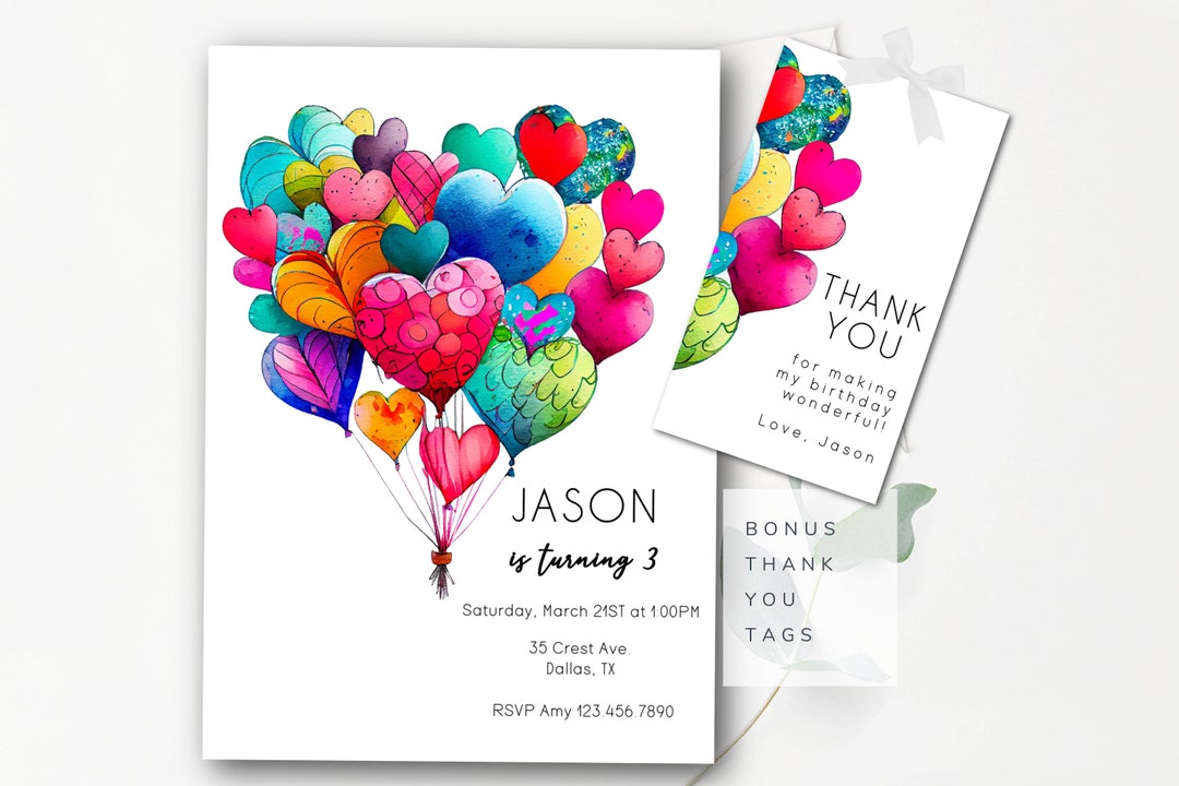 Balloons Birthday Invitation Rainbow Balloons Birthday Invitation ...