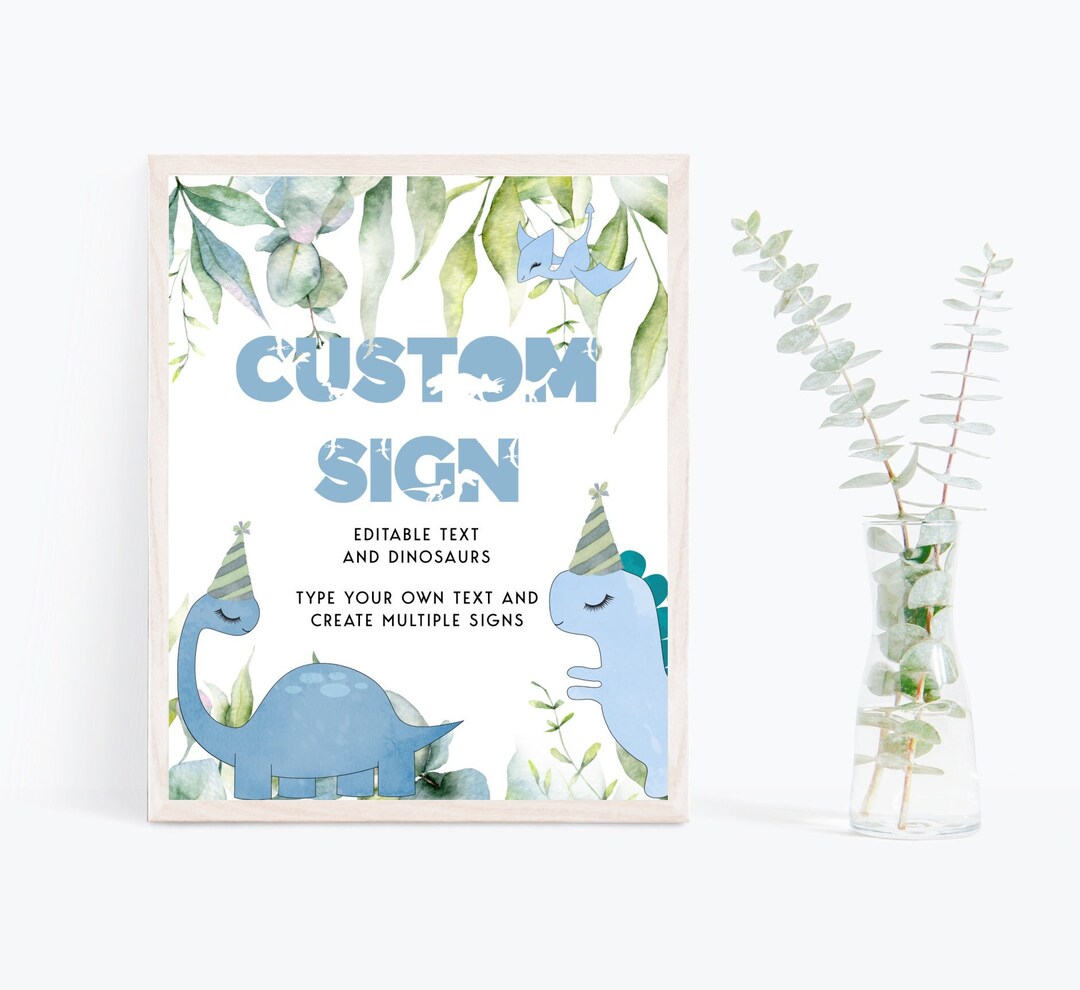 Editable Dinosaur Birthday Sign Party Decor Editable Dinosaur Custom ...