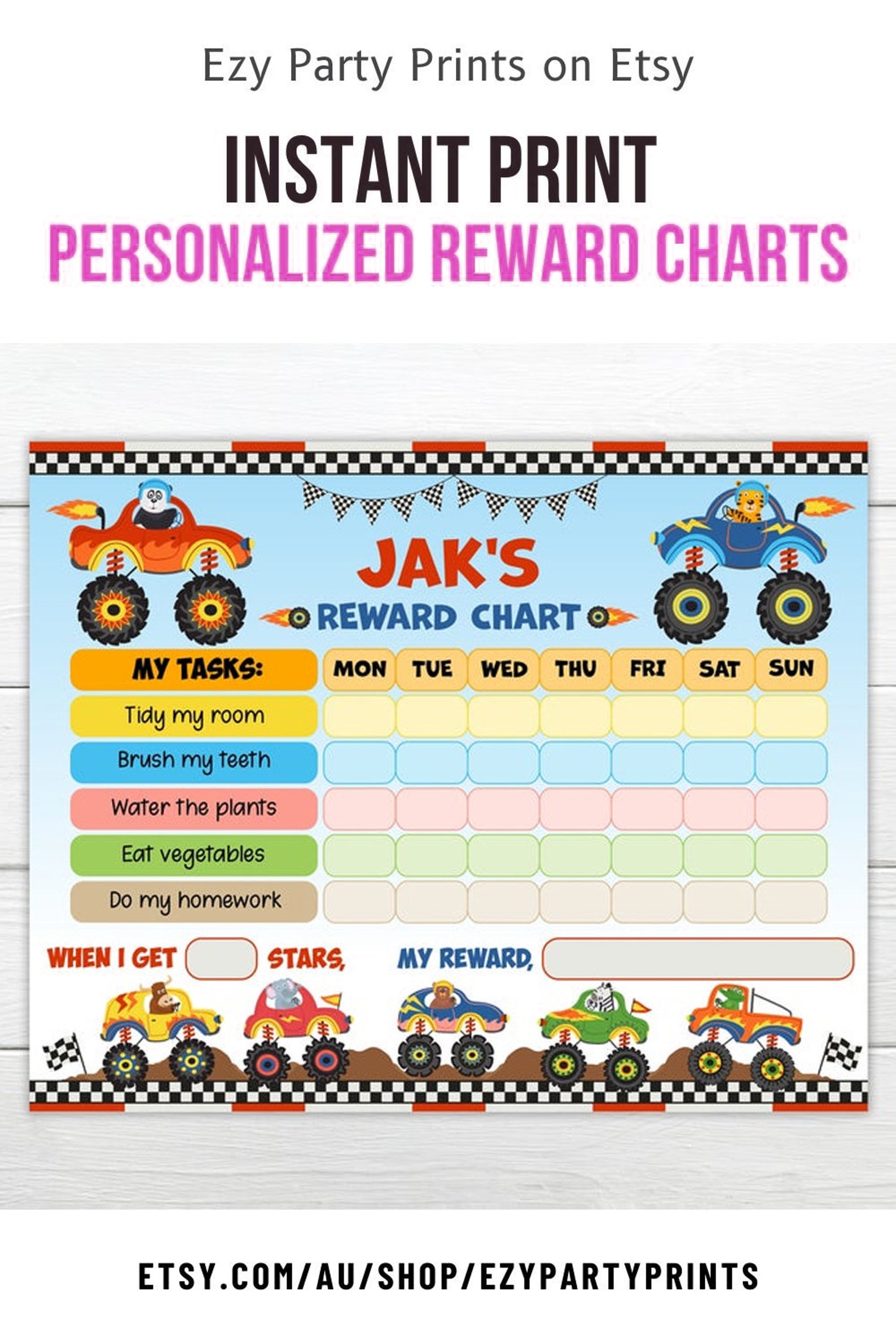 Editable Monster Truck Reward Chart Editable Monster Truck Chore Chart ...