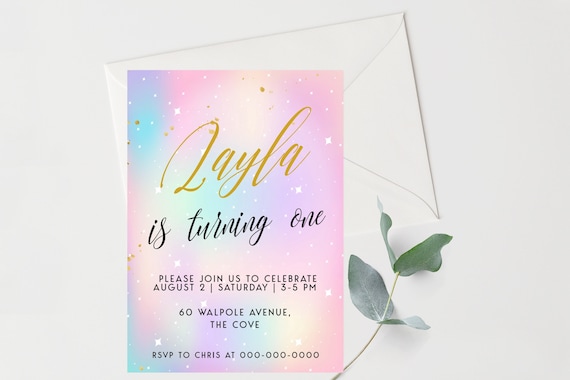 Rainbow Pastel Birthday Invitation, Editable Pastel Invitation ...