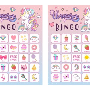 Unicorn Bingo Game Unicorn Bingo Printable Bingo Game Instant Download ...