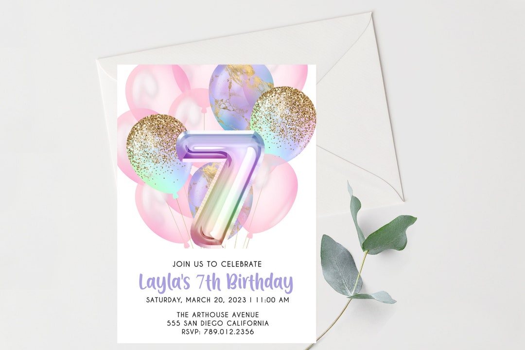 7th Birthday Invitation Editable Seventh Birthday Invitation - Etsy