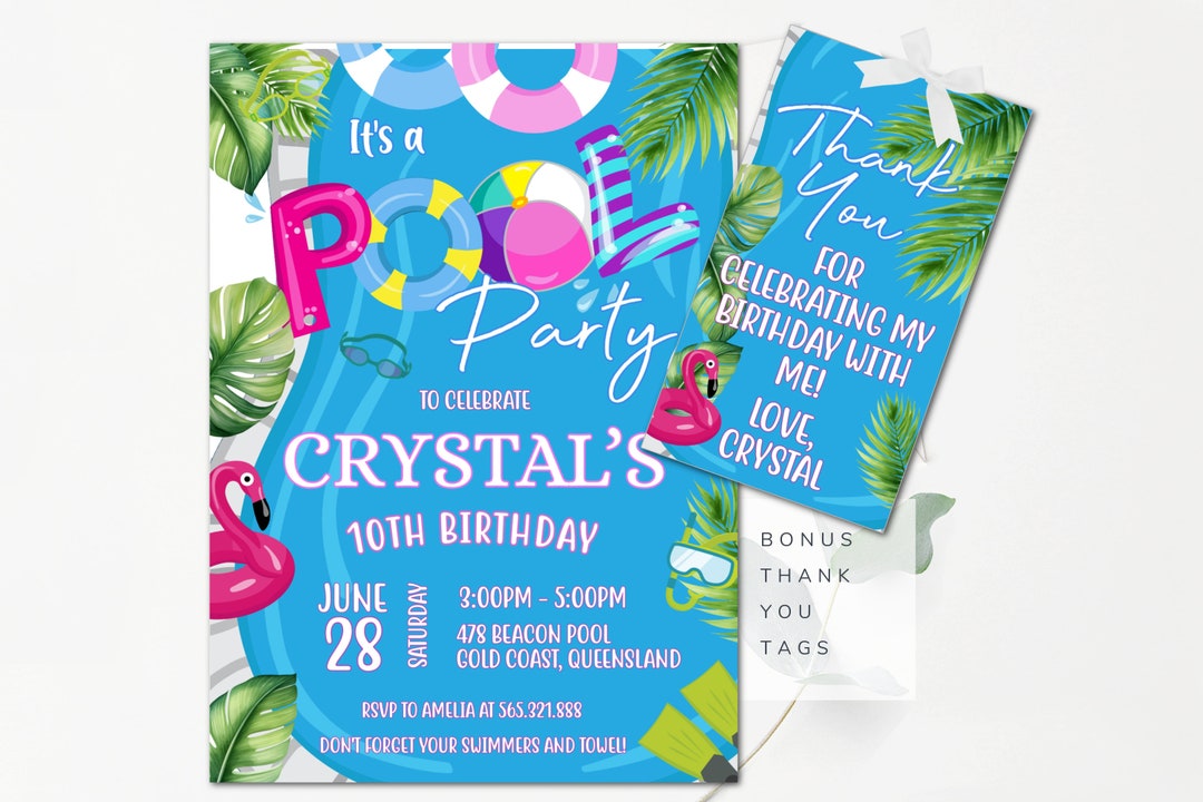 Editable Pool Party Invitation Swimming Party Swim Birthday Party ...