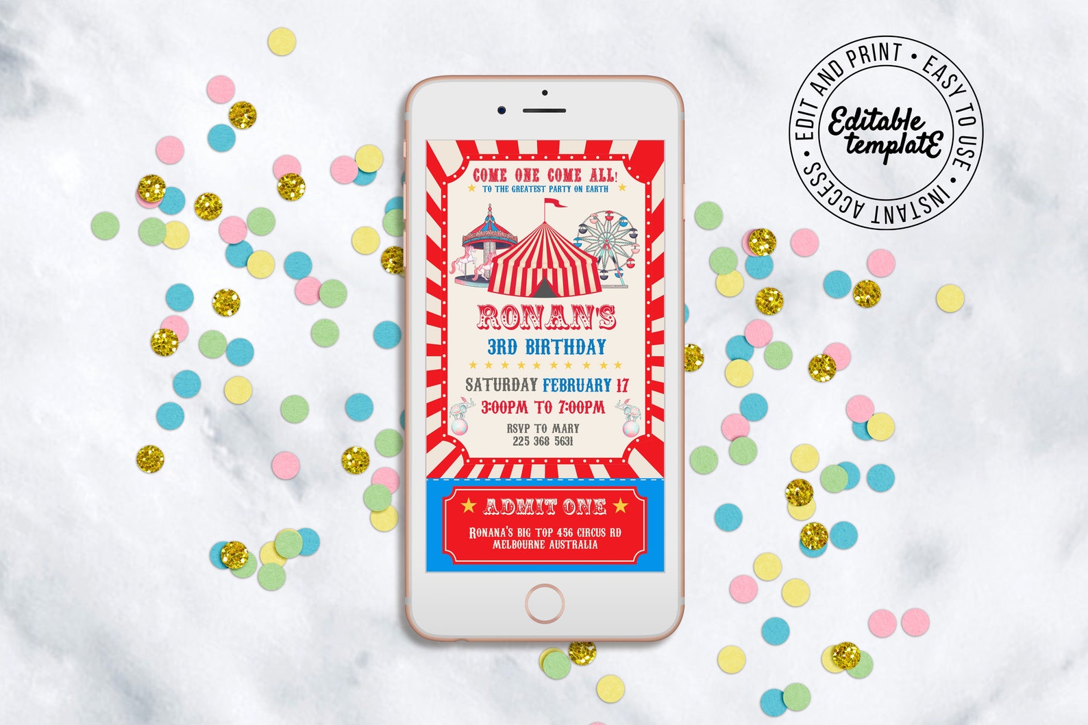 Editable Circus Ticket Invitation, Circus Invitation Template That You ...
