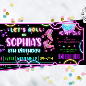 Roller Skating Invitation Ticket Skating Birthday Invitation to Edit ...