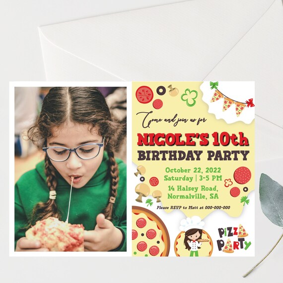 Pizza Party Invitation, Pizza Party Birthday Invitation Template, Party ...