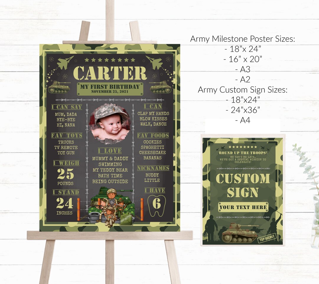 Army Milestone Poster First Army Birthday Board Camouflage Milestone ...