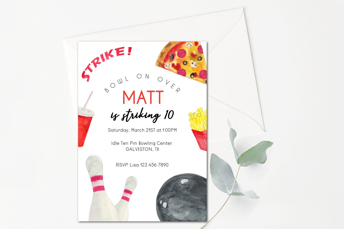 Editable Bowling Party Invitation Ten Pin Bowling Birthday Party ...